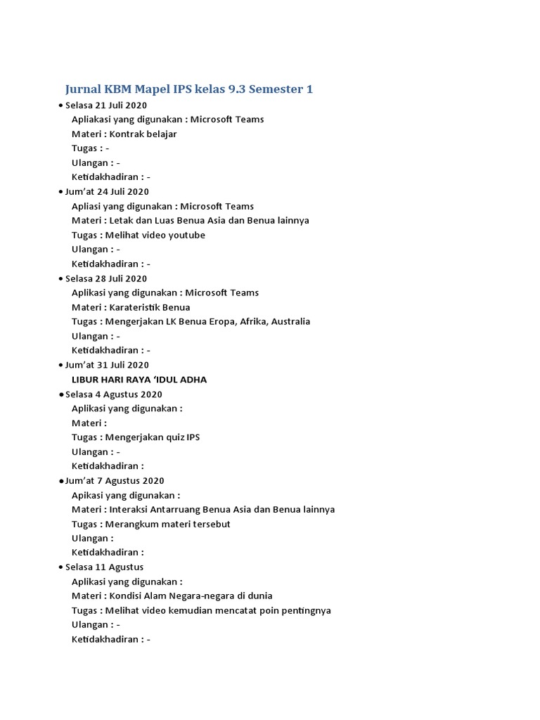 Jurnal KBM IPS Kelas 9.3 | PDF | Ilmu Sosial
