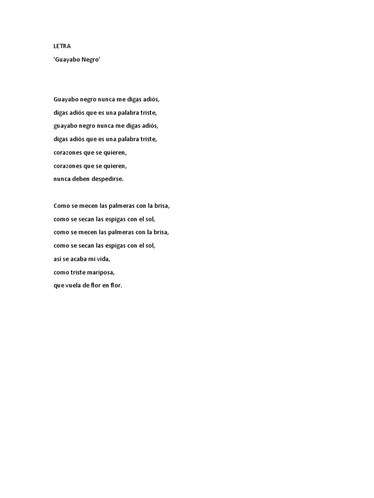 Letra de "Guayabo Negro" | PDF