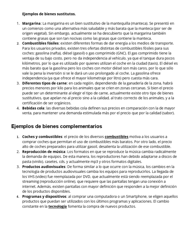 Ejemplos de Bienes Sustitutos y Complementarios | PDF | Combustible diesel | Margarina