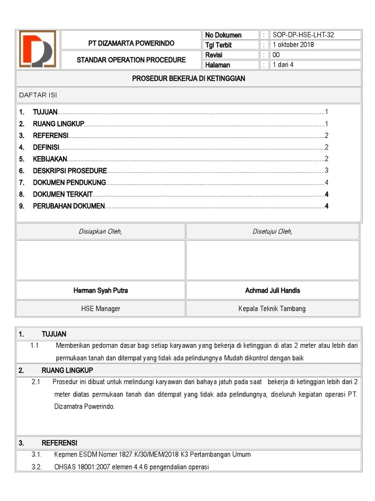 32 - SOP-DP-HSE-LHT-32 - Bekerja Di Ketinggian | PDF