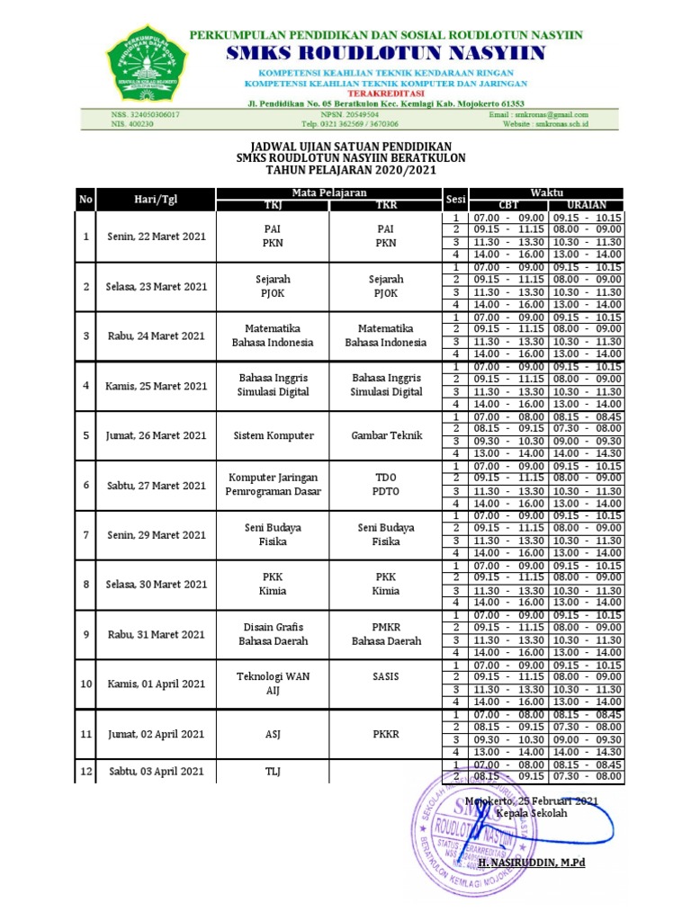 Jadwal Usp & Ukk SMK Ronas | PDF