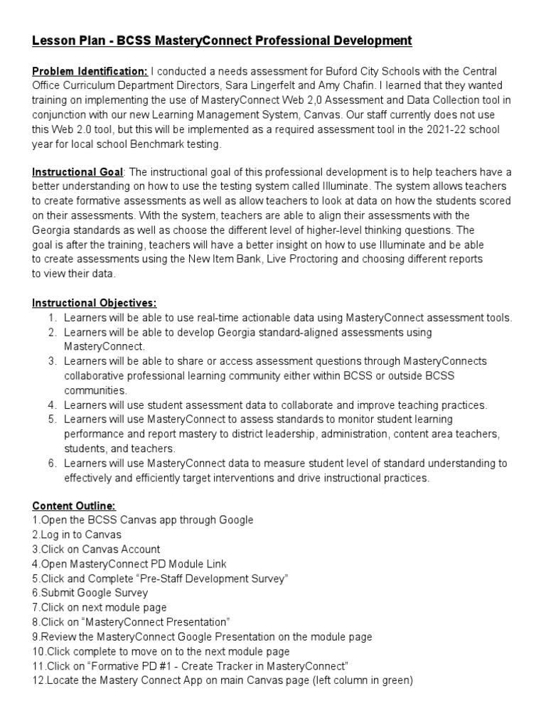 Lesson Plan - Masteryconnect Professional Development | PDF ...