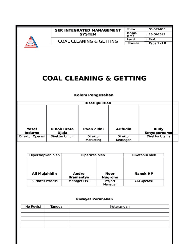 SOP Coal Cleaning & Getting | PDF | Nature
