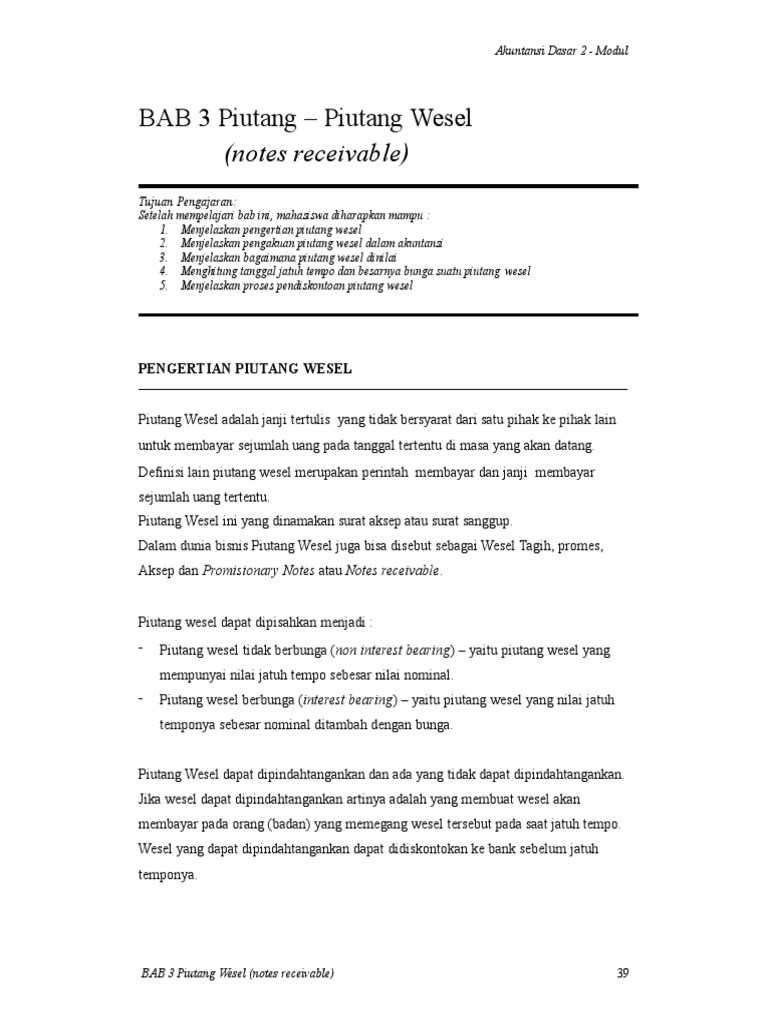BAB 3 Piutang Piutang Wesel (Notes Receivable) | PDF | Bisnis BAB 3 Piutang Piutang Wesel (Notes Receivable) | PDF | Bisnis