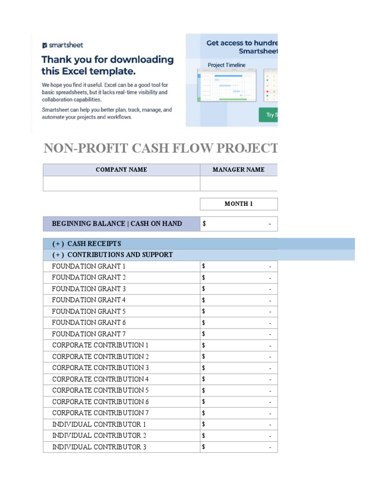 Non-Profit Cash Flow Projection Template: Company Name Manager Name ...