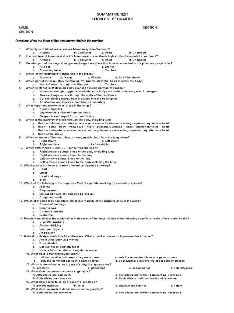 Name: Section: Section: Direction: Write The Letter of The Best Answer ...