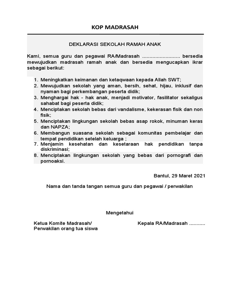 Deklarasi Madrasah Ramah Anak | PDF