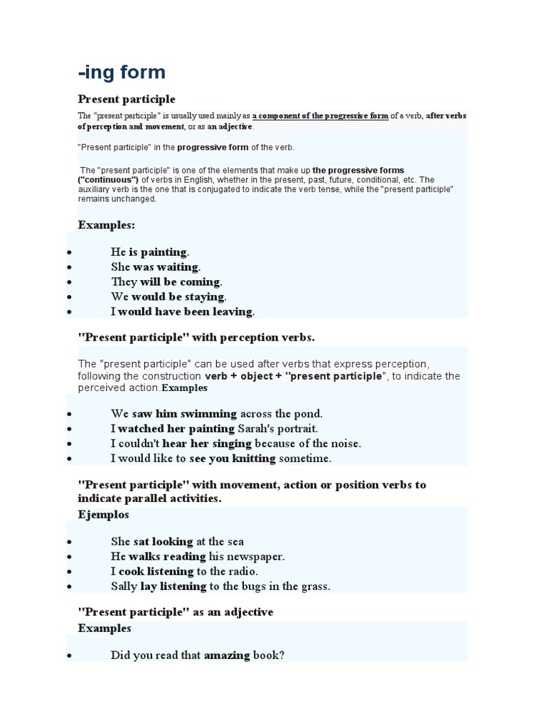 Ing Form: Present Participle | PDF | Verb | Linguistic Typology