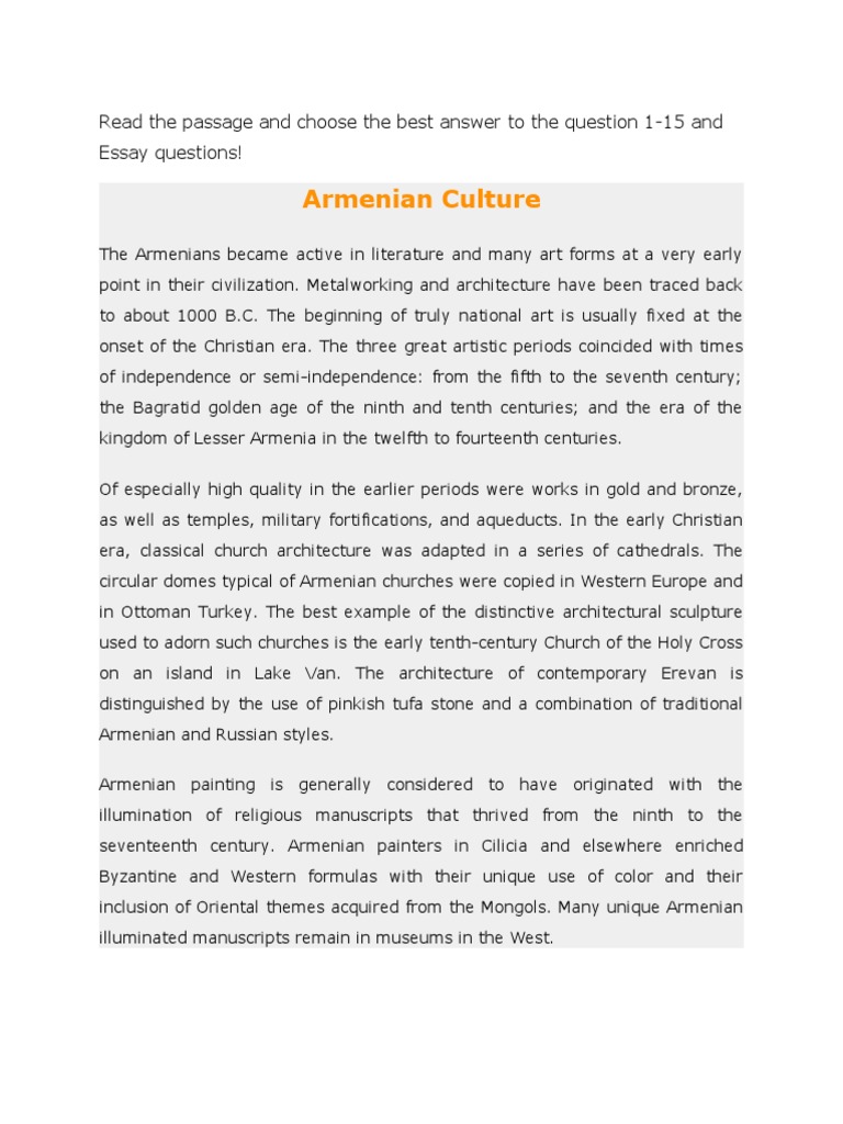 Reading Exercise 1 | PDF | Armenians | Armenia