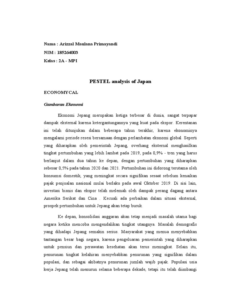 Pestel Analysis of Japan - Arizzal (2a Mpi) | PDF