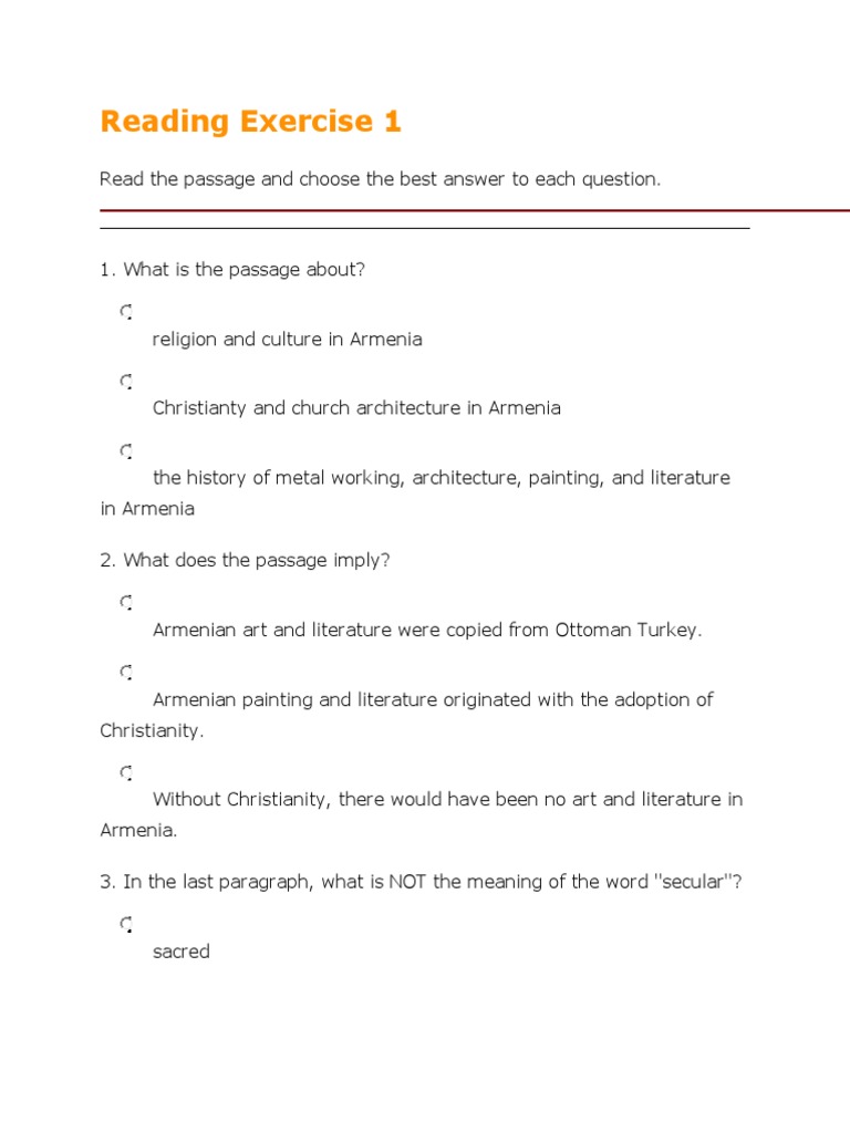Reading Exercise 1 | PDF | Armenians | Armenia