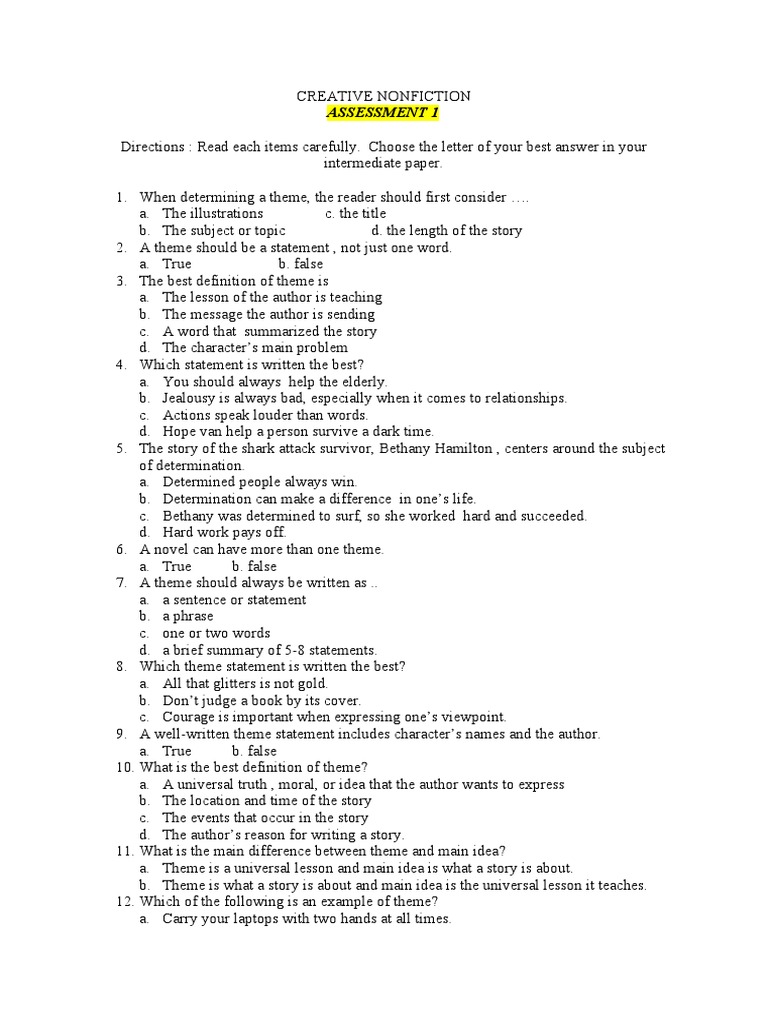 Creative Nonfiction Assessment | PDF | Narration | Rubric (Academic) Creative Nonfiction Assessment | PDF | Narration | Rubric (Academic)