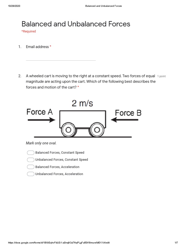 Balanced and Unbalanced Forces-Google Forms PRINTED | PDF ...