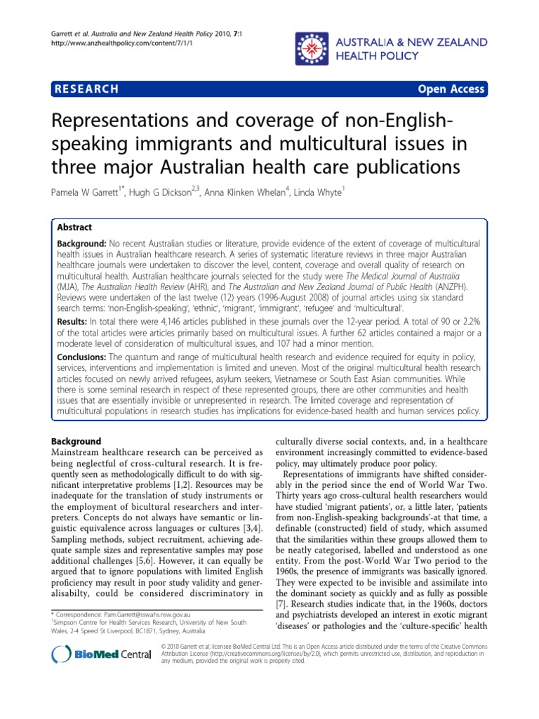 Representations and Coverage of Non-English-Speaking Immigrants and ...