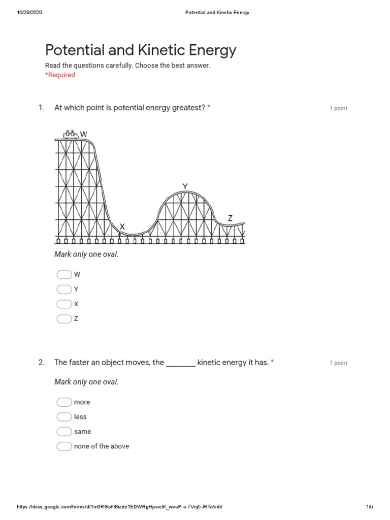 PE and KE - Google Forms PRINTED | PDF | Potential Energy | Kinetic Energy