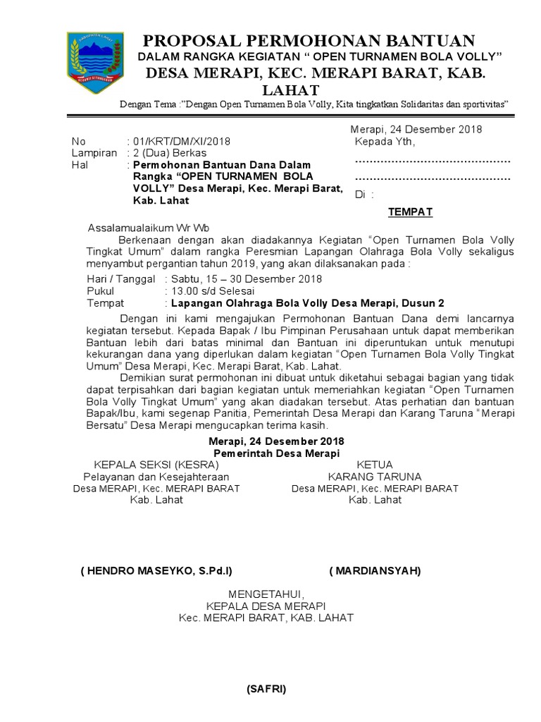 Surat Proposal Turnamen Volly | PDF
