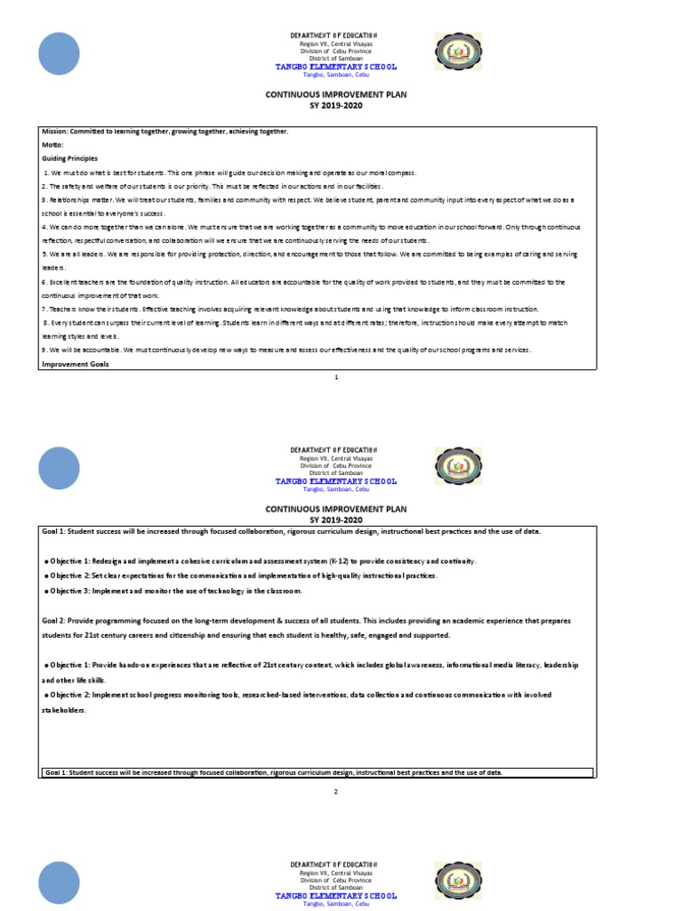 Tangbo Elementary School's Continuous Improvement Plan for SY 2019-2020 ...