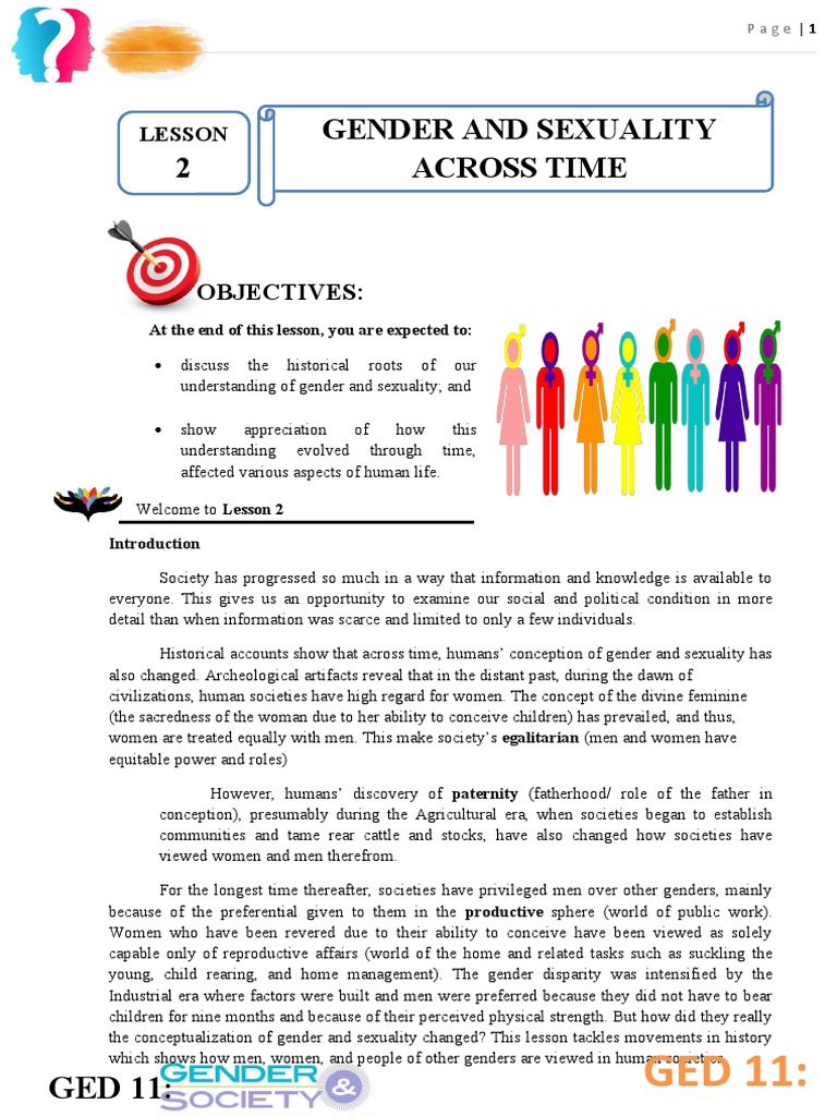 Gender And Sexuality Across Time 2 Objectives Pdf Patriarchy