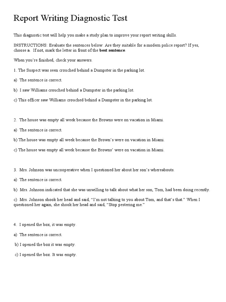 Police Report Writing Skills Test | PDF