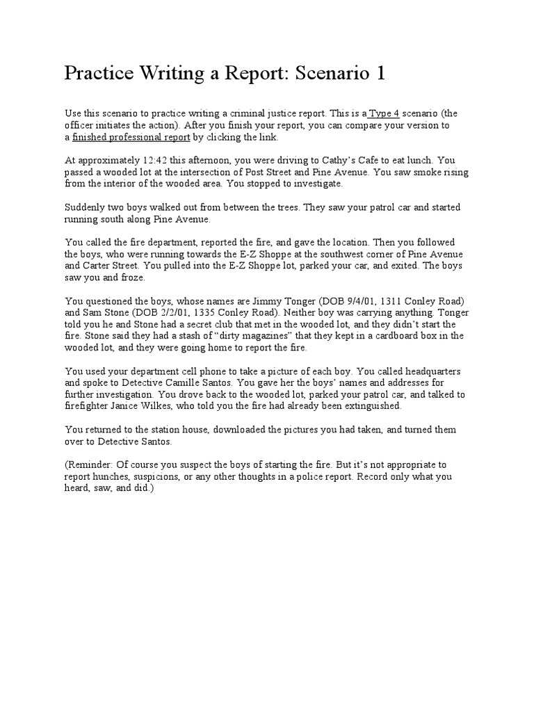 Practice Writing A Report: Scenario 1 | PDF | Law Enforcement | Crime ...