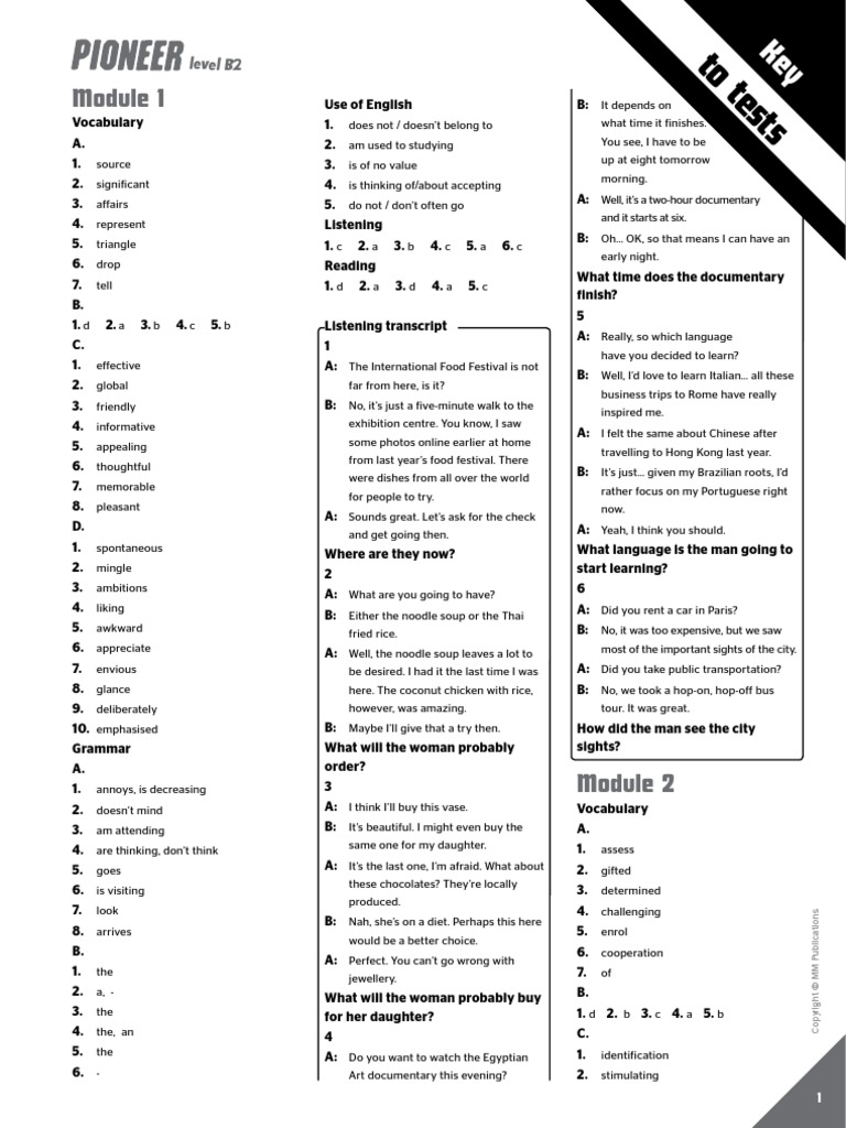 Pioneer B2 Tests Key | PDF