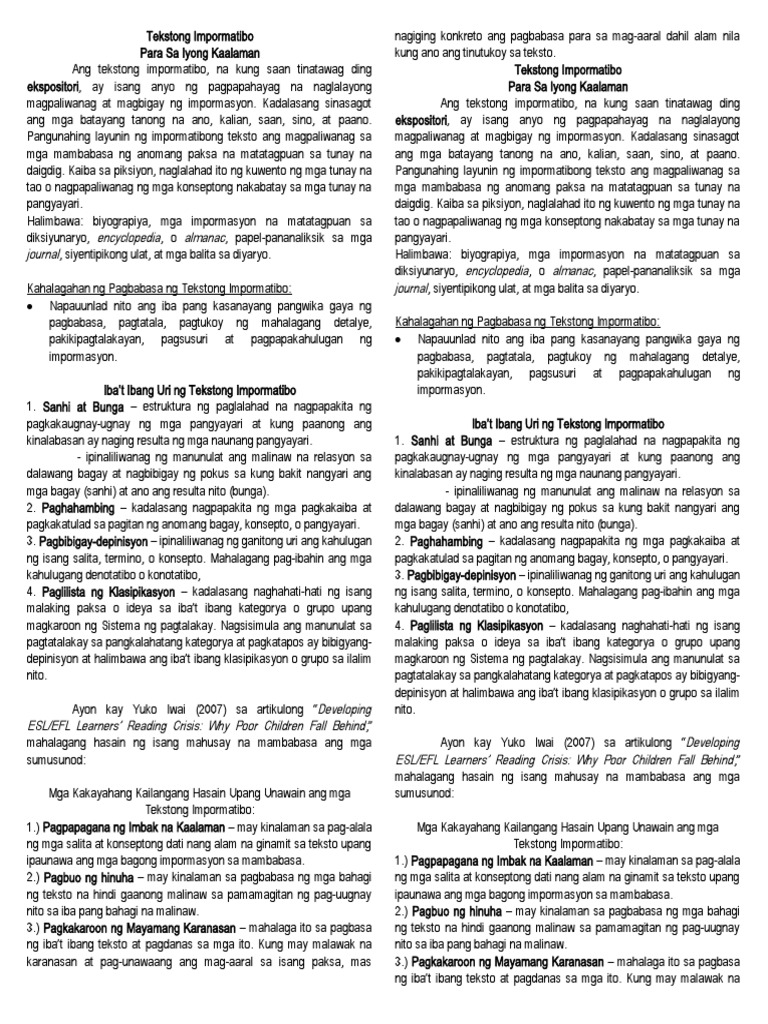 Aralin 3 Tekstong Impormatibo | PDF