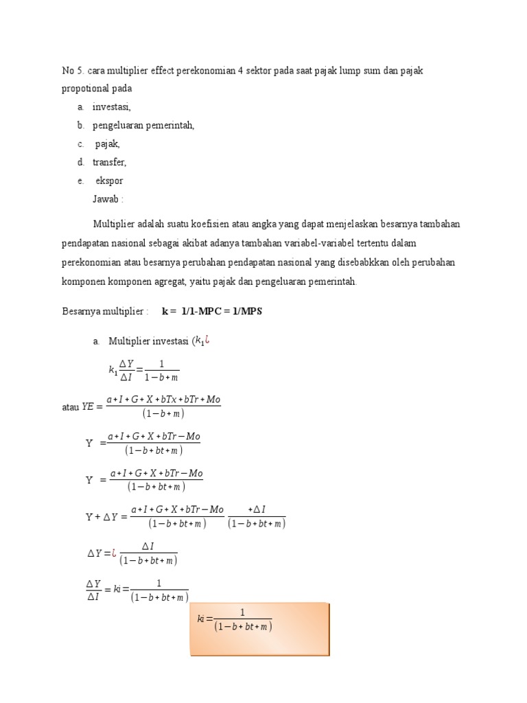 Multiplier Effect In The Four Sectors Of The Economy Under Lump Sum Tax