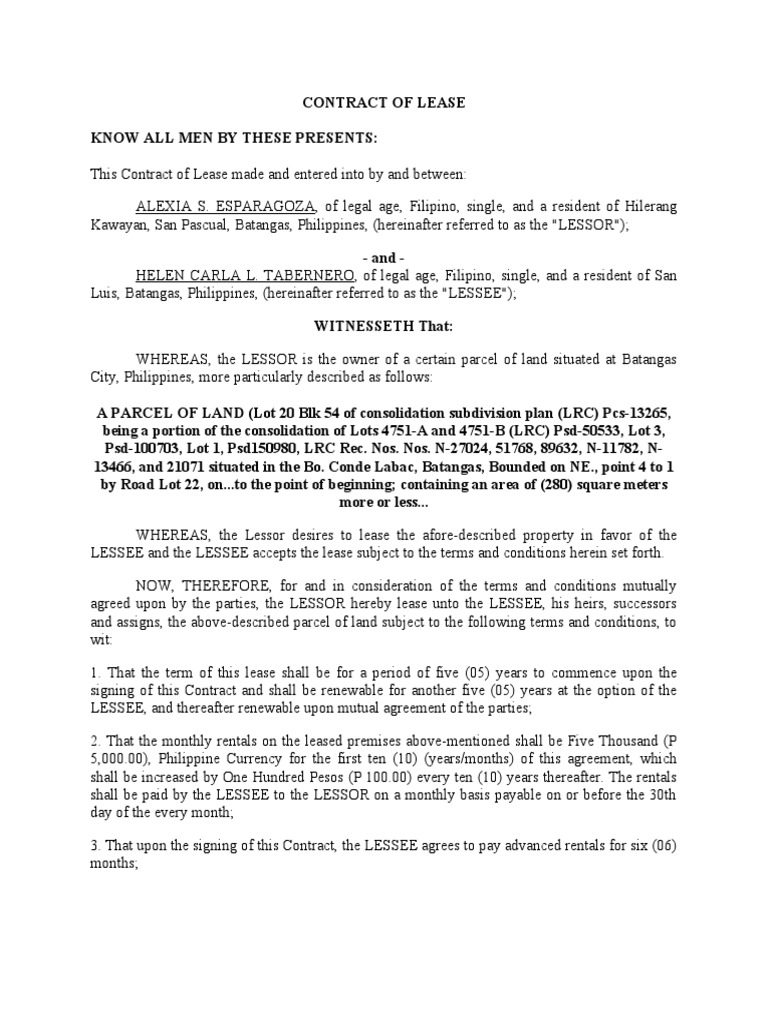 Lease of Real Property (English) | PDF | Lease | Property