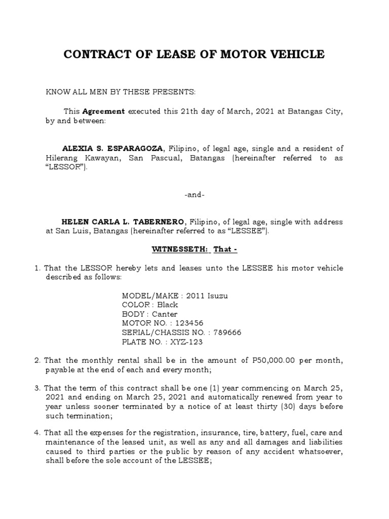 Lease of Personal Property (English) | PDF | Lease | Law And Economics