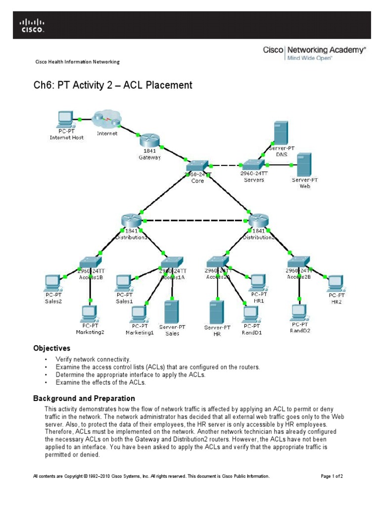 Ch6: PT Activity 2 - ACL Placement: Cisco Health Information Networking | PDF | Computer Network ...