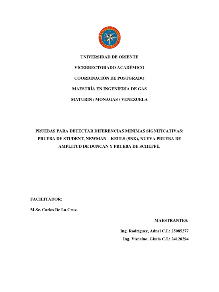 Pruebas para Detectar Diferencias Mínimas Significativas - Prueba (SNK) - Duncan - Scheffe | PDF ...