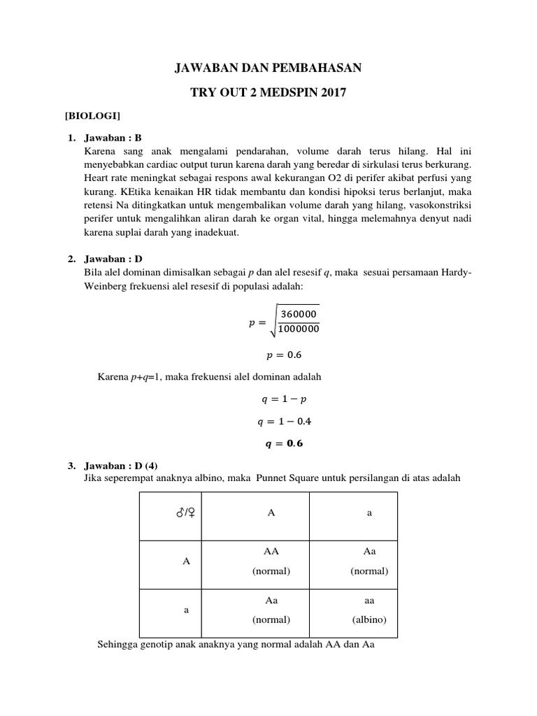Pembahasan Dan Jawaban Try Out 2 Medspin 2017 | PDF