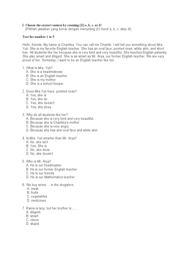 I. Choose The Correct Answer by Crossing (X) A, B, C, or D! | PDF