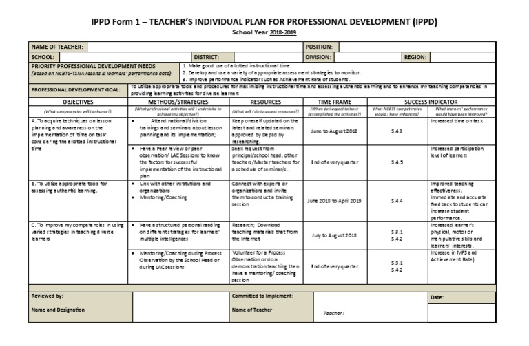Ippd Form 1 - Teacher'S Individual Plan For Professional Development ...