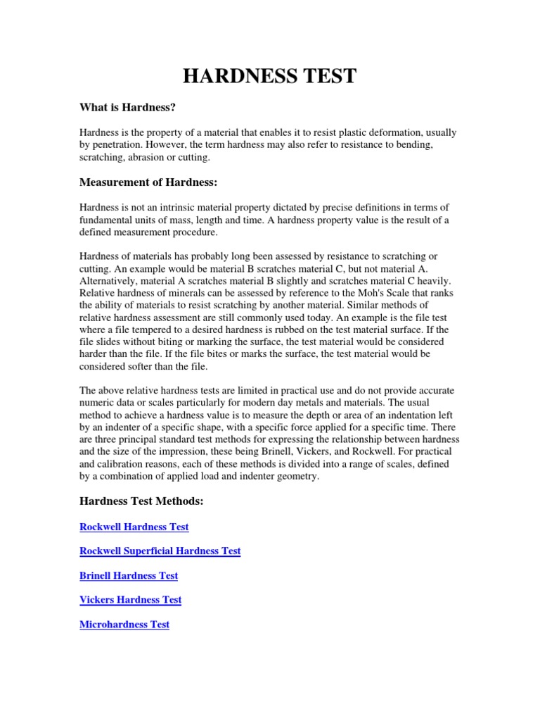 Hardness Test | PDF | Hardness | Metals