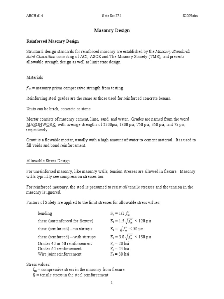 Reinforced Masonry Design | PDF | Masonry | Bending