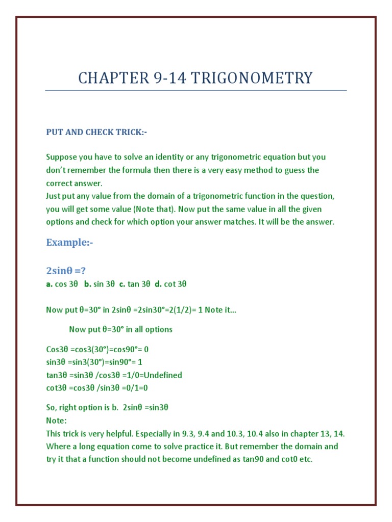 Trigonometric Notes With Tricks and Formulas) | PDF