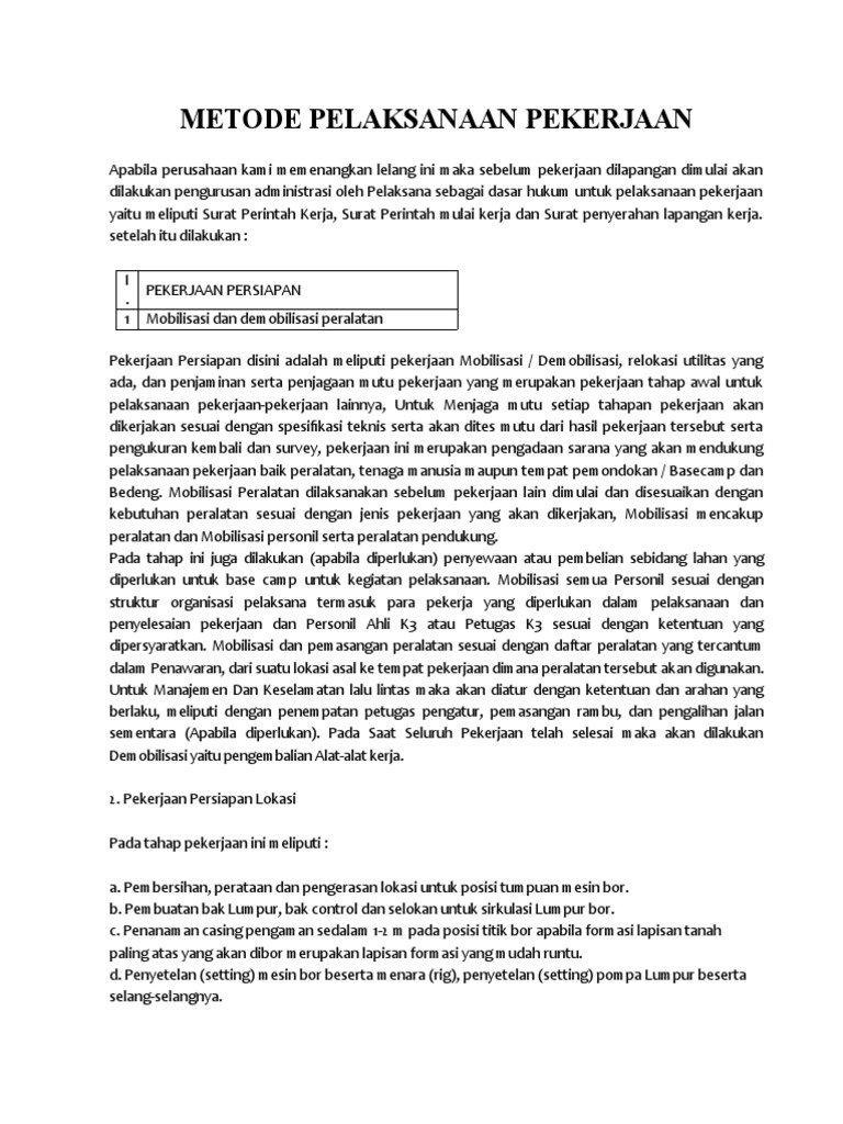 Metode Pelaksanaan Sumur Bor | PDF