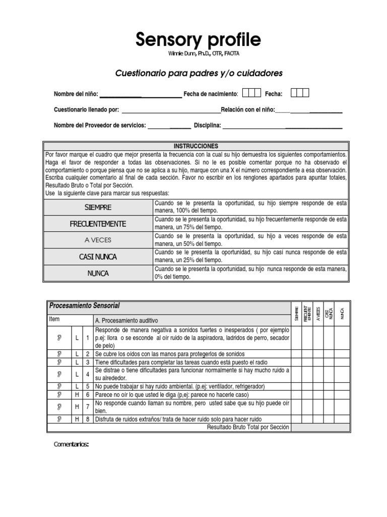 Sensory Profile Completo | PDF | Las emociones | Conceptos psicologicos