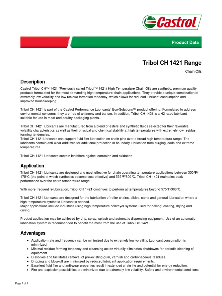 Tribol CH 1421 Range | PDF | Lubricant | Chemical Substances