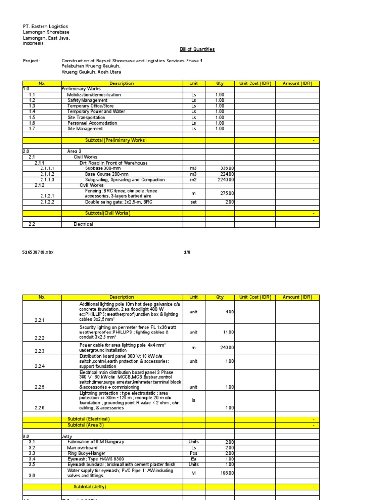 Repsol Yard 3 and Jetty Rev2 (Blank BOQ With IT) | PDF | Manufactured ...