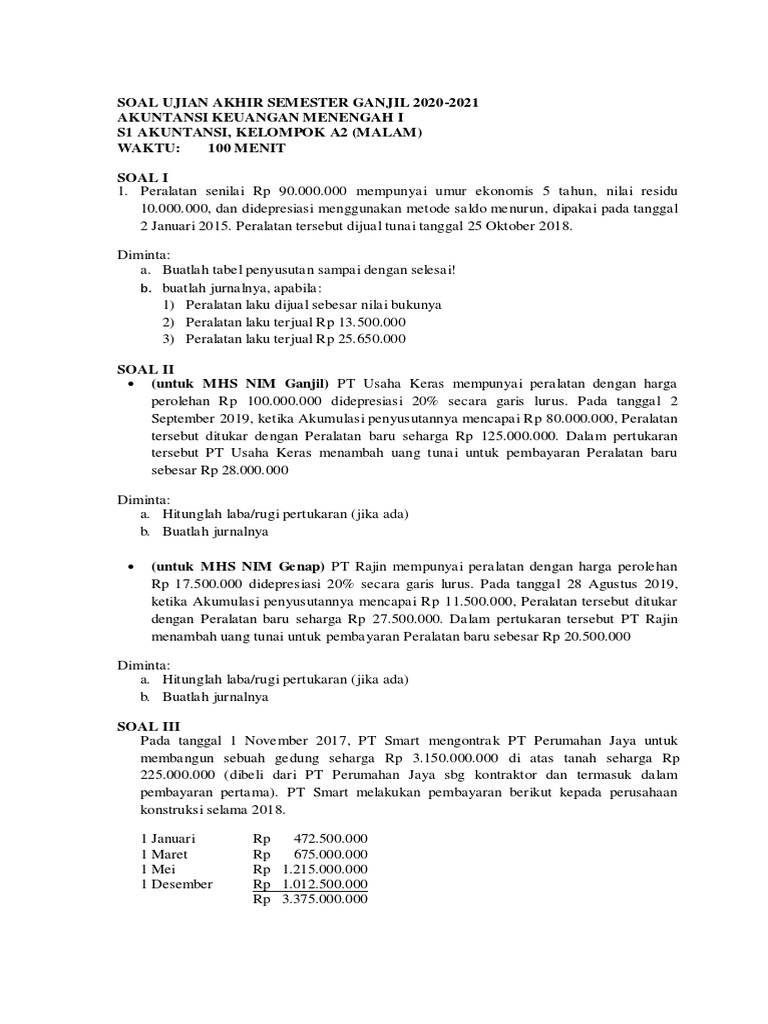 Soal Uas Akm I, S1 Akt, Kelompok A2 (MLM) | PDF