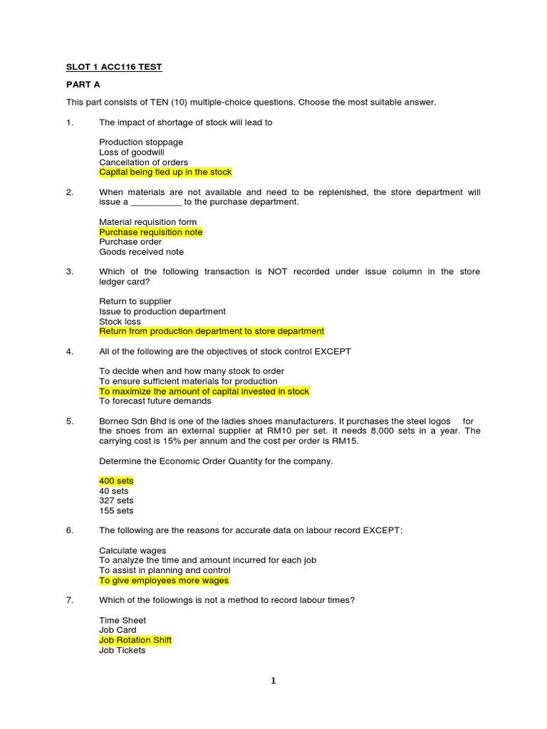 Answer Scheme Acc116 Test (Jan 2021) | PDF | Overtime | Labour Economics