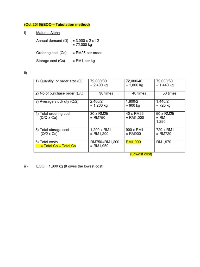 EOQ Analysis for Cost Efficiency | PDF | Teaching Methods & Materials ...