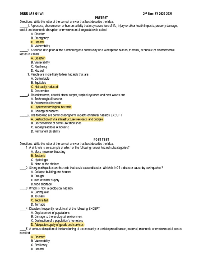 DRRR LAS Q1 W1 2nd Sem SY 2020 2021 | PDF | Natural Hazards | Hazards