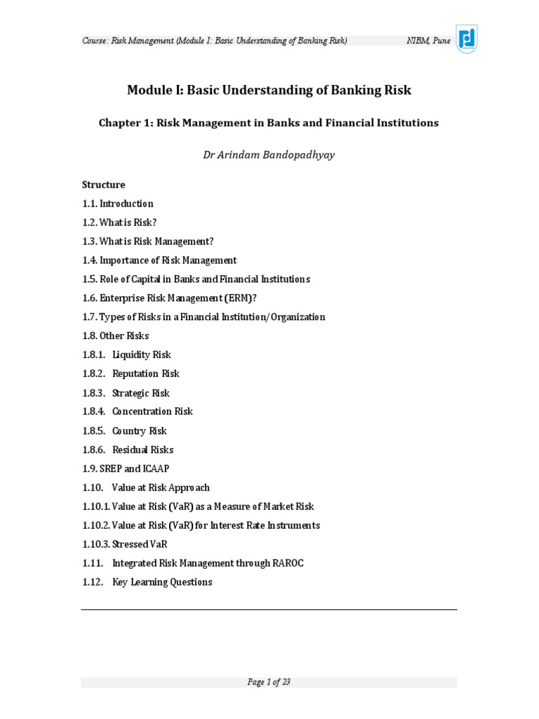 Chapter 1 - Risk Management in Banks and Financial Institutions | PDF ...