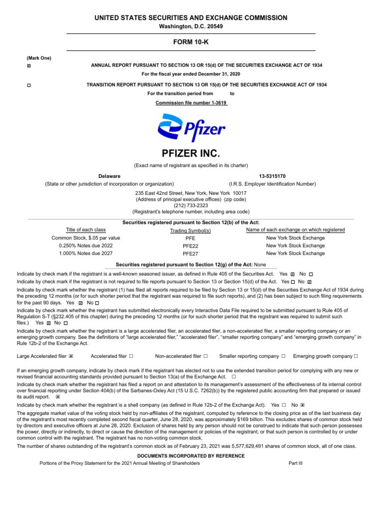 PFE 2020 Form 10K FINAL | PDF | Form 10 K | Mylan