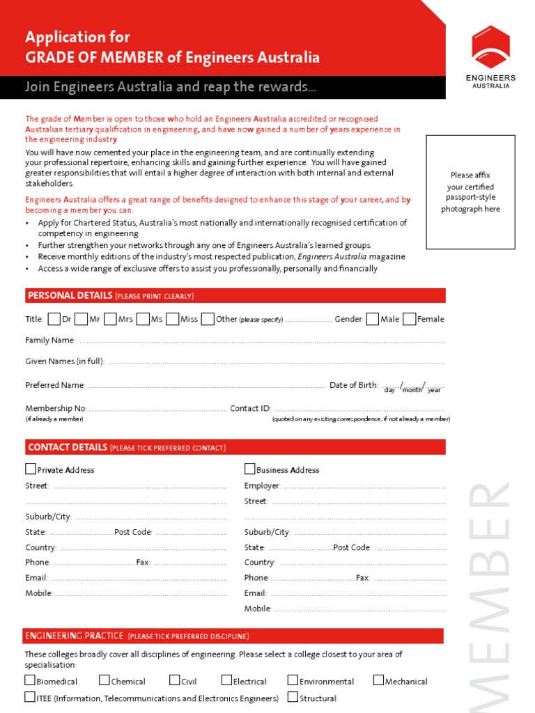 Application For Grade of Member of Engineers Australia | PDF | Credit ...