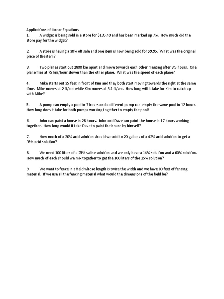 Linear Equations Application | PDF