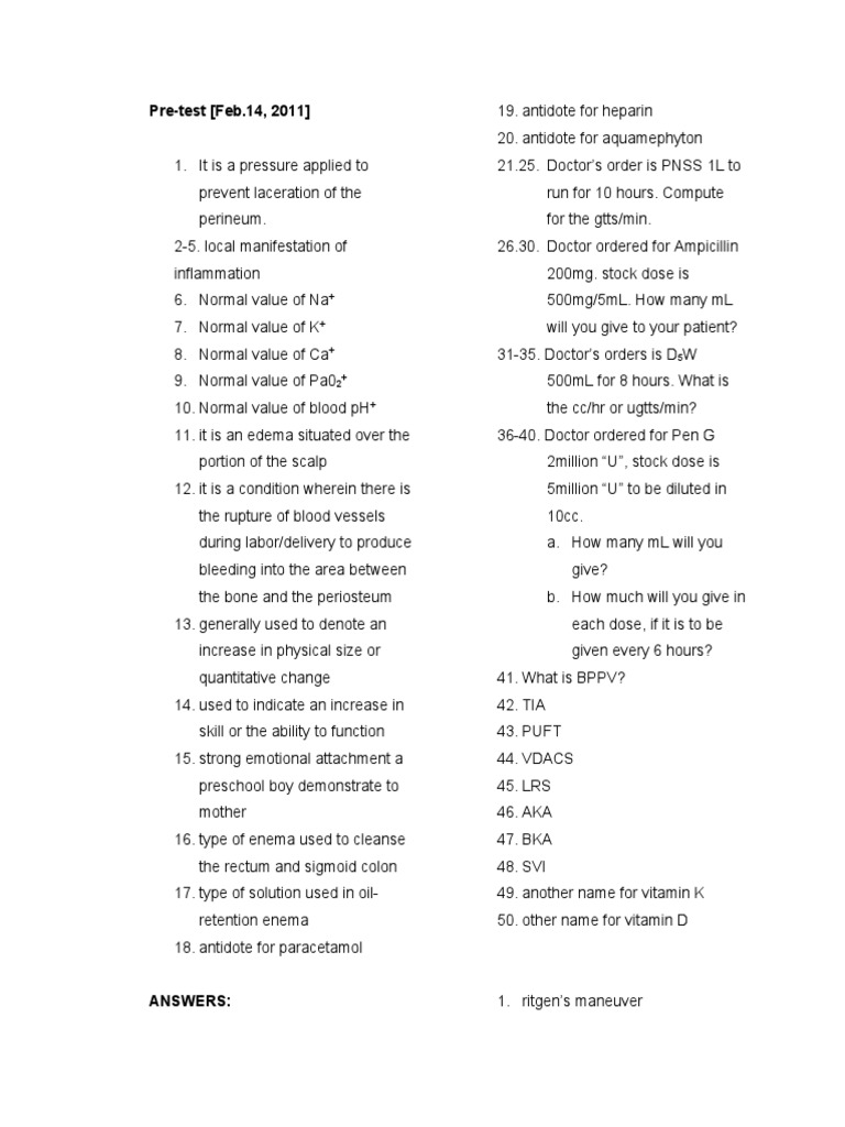 Pre Test | PDF | Diseases And Disorders | Rtt